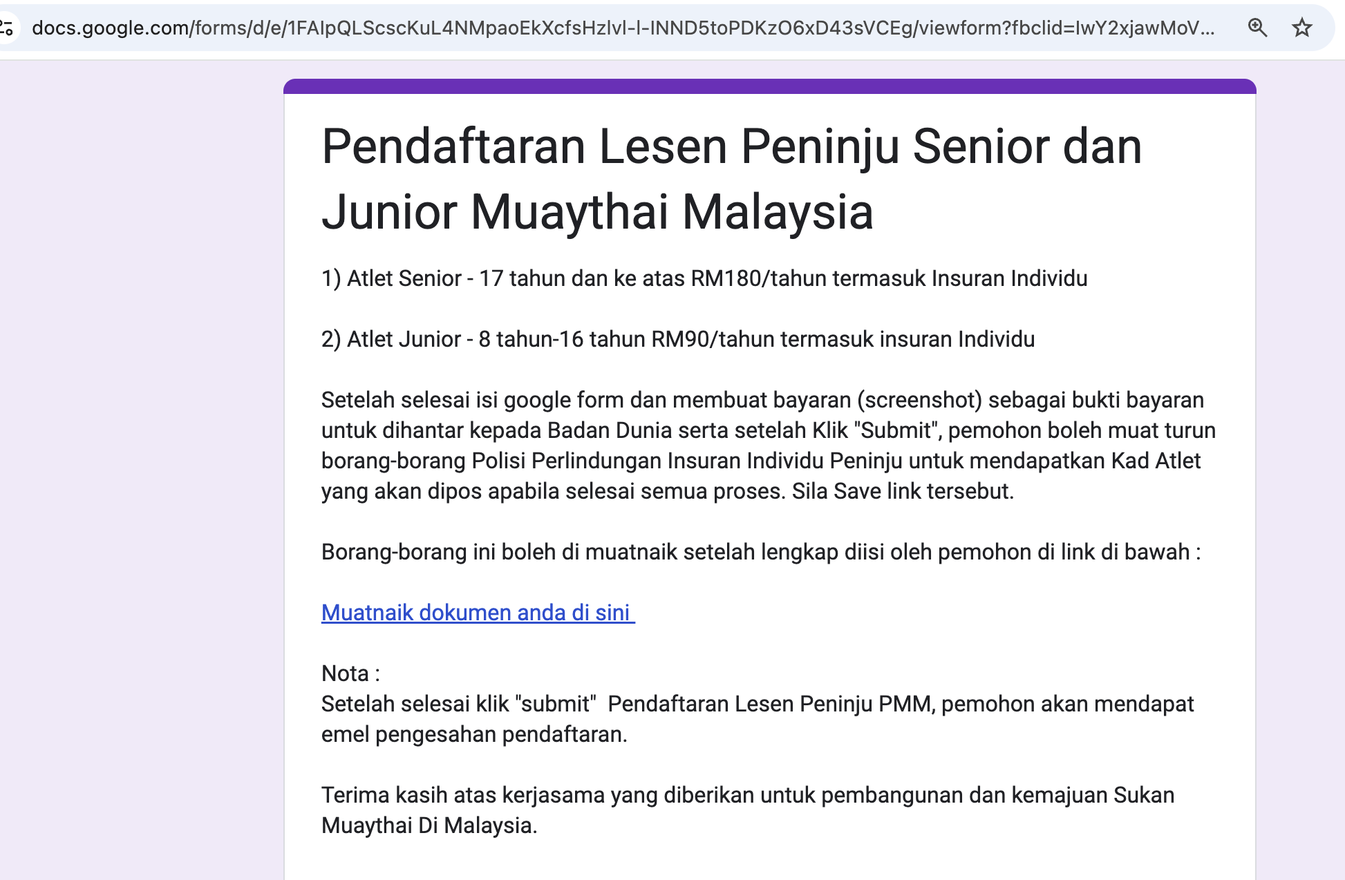 Pendaftaran Lesen Peninju Senior & Junior Muaythai Malaysia 2025 - Adam ...